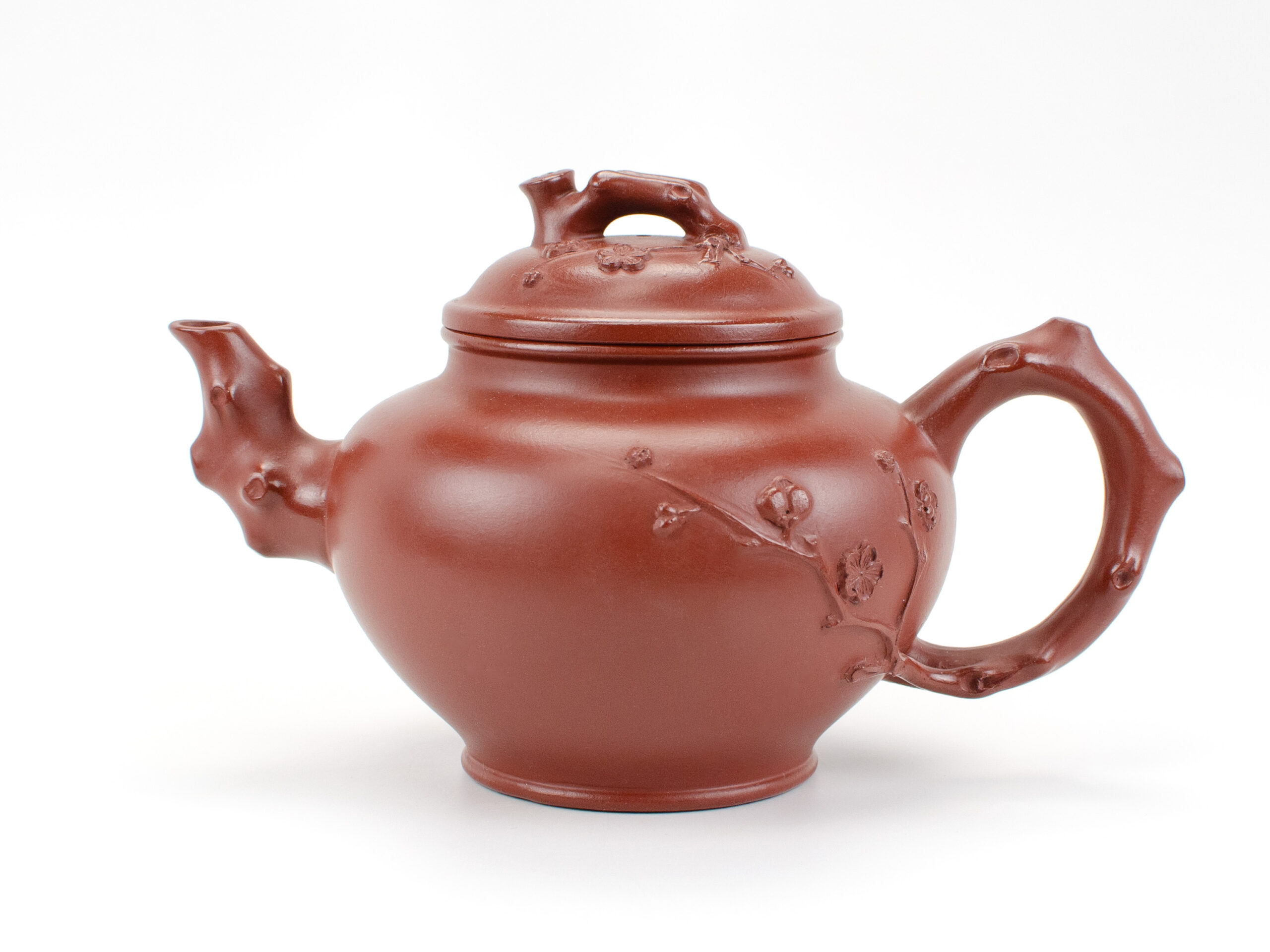 Plum Branch Carved Large Da Hong Pao Yixing Teapot - Seven Cups